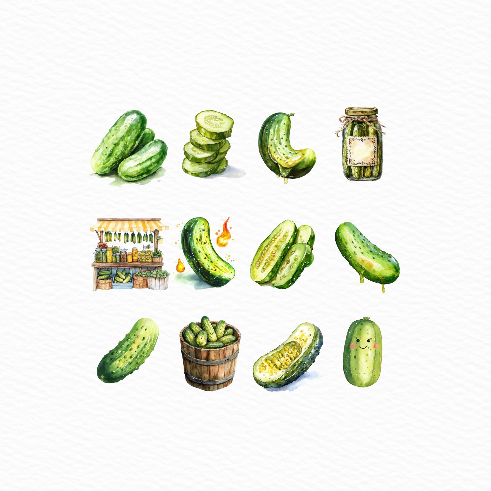 Pickle Clipart, Watercolor PNG, Funny Cartoon Pickle Art, Dill Pickle ...