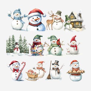 Christmas Snowman Clipart Set, Cute Holiday Snowman Illustrations ...