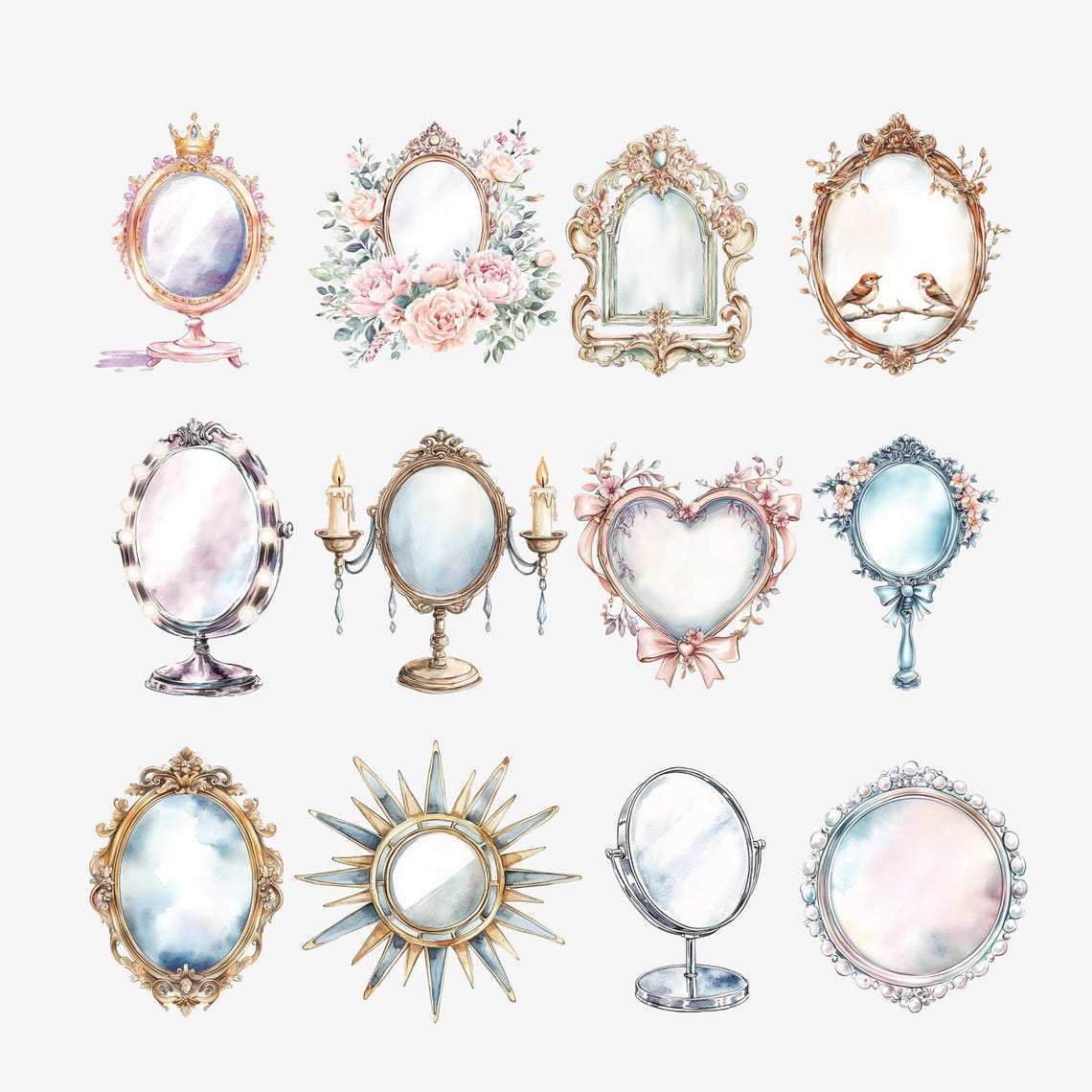 Vanity Mirror Clipart Watercolor Digital Art Bundle Ideal for Junk ...