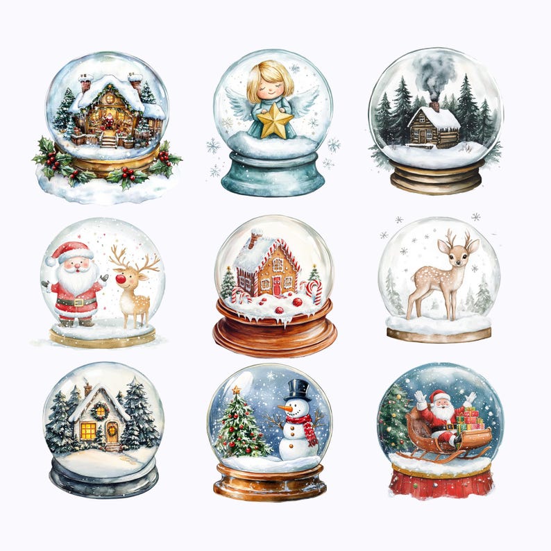 Christmas Snow Globe Clipart, Watercolor Christmas PNG, Holiday and ...