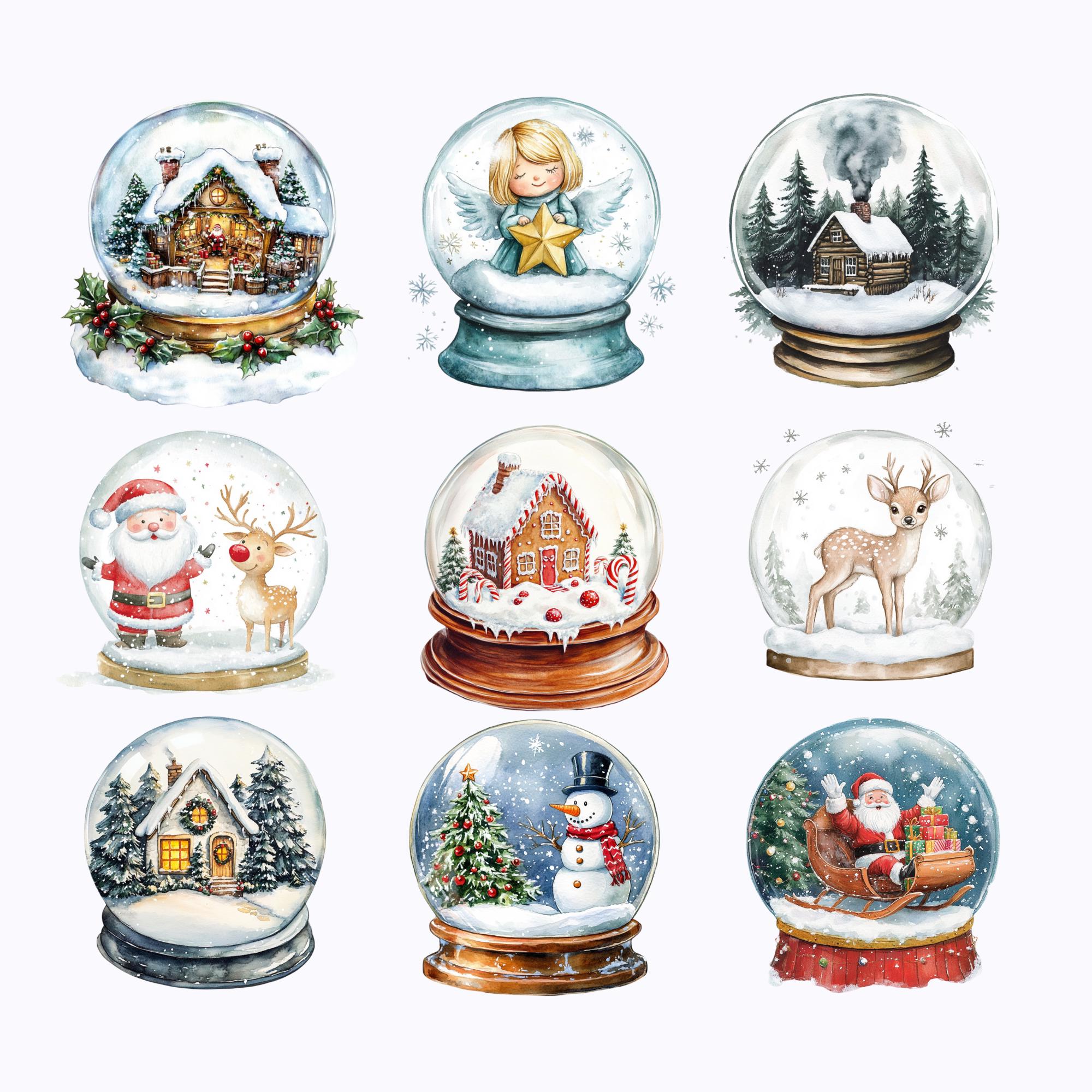 Christmas Snow Globe Clipart, Watercolor Christmas PNG, Holiday and ...