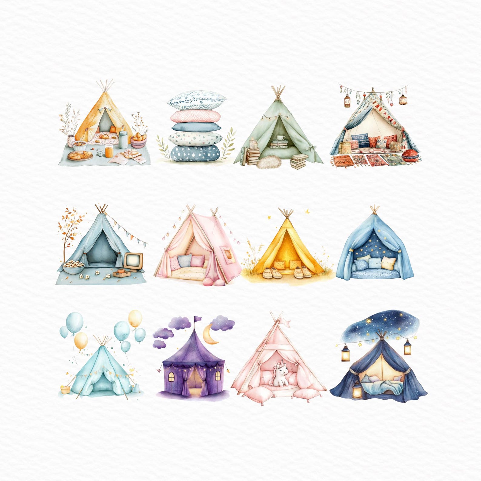 Sleepover Tent Clipart, Slumber Party Art, Cozy Tent Illustration ...
