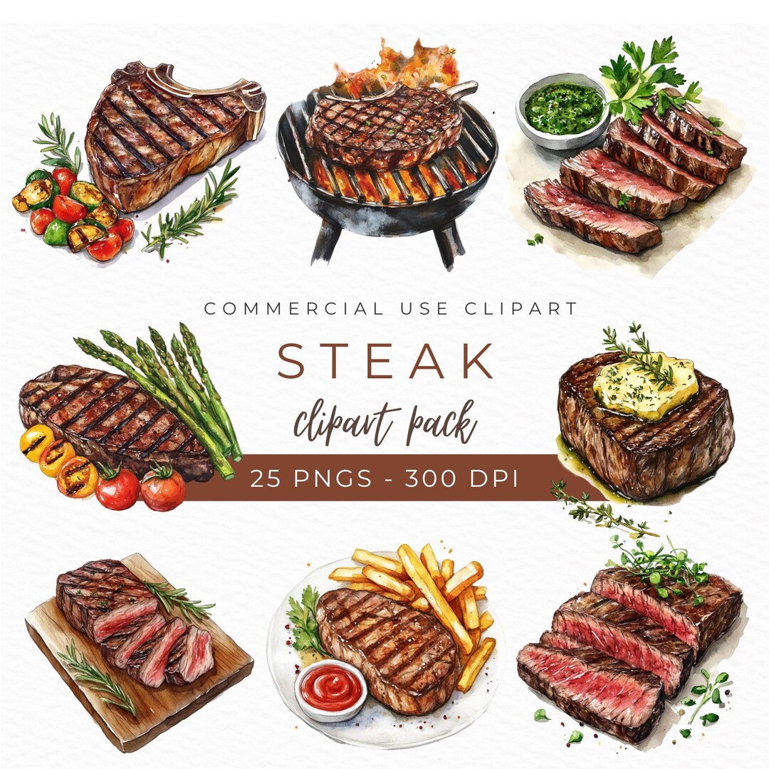 Watercolor Steak Clipart: BBQ Grill & Brisket PNG (instant Download) - Etsy