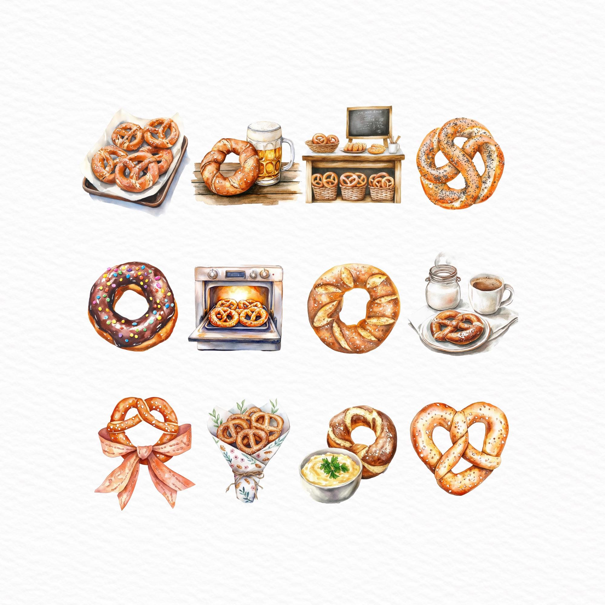 Pretzel Clipart, Watercolor PNG, Soft Pretzel Illustration, Cartoon ...
