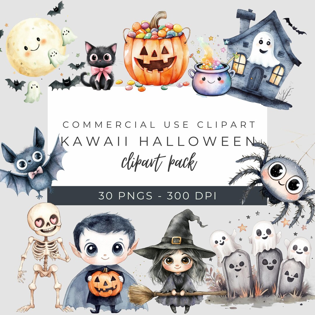 Kawaii Halloween Clipart, Cute Spooky PNG Graphics, Adorable Halloween ...