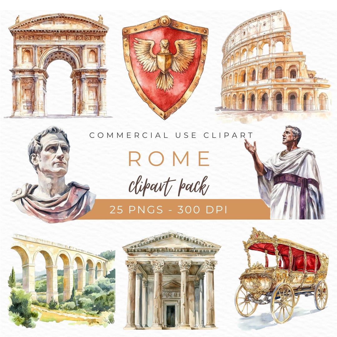 Rome Clipart, Watercolor PNG, Ancient Rome Art, Colosseum Illustration ...