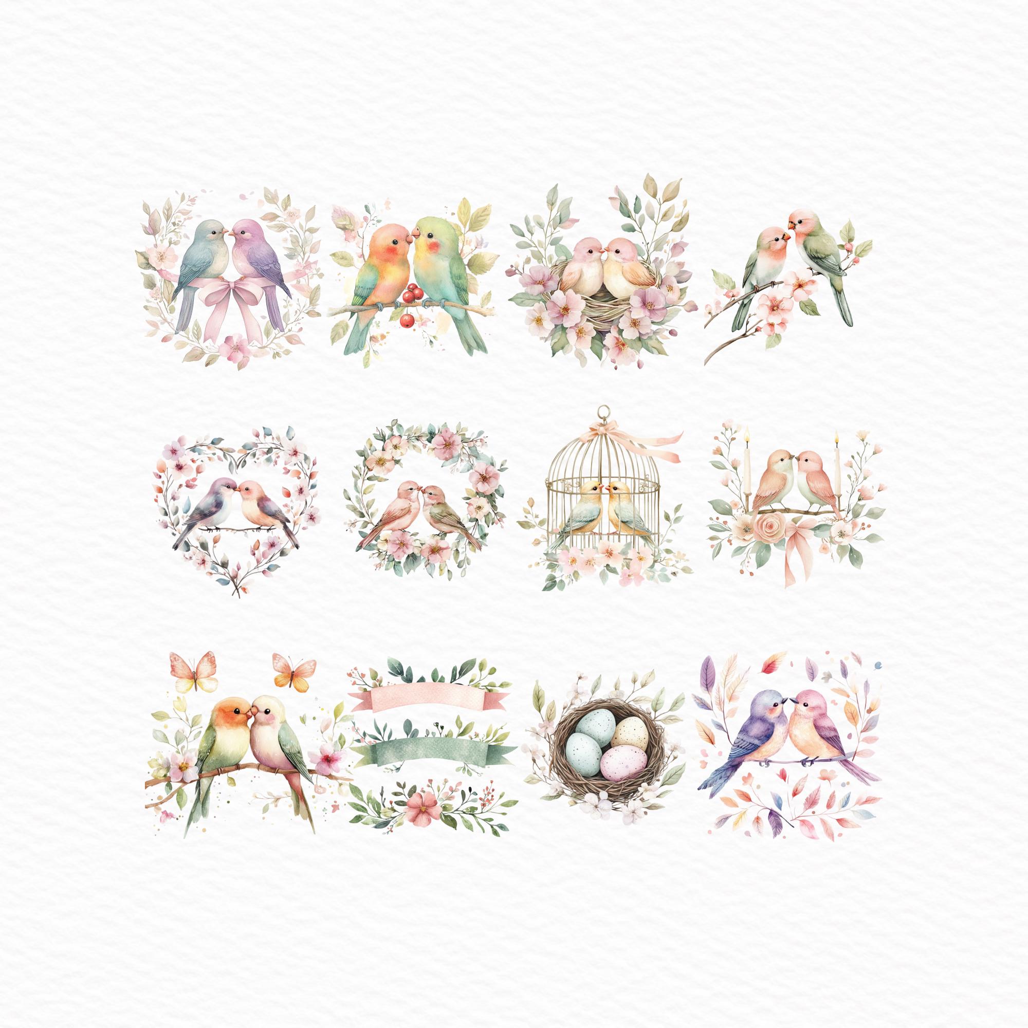 Watercolor Lovebirds Clipart, Romantic Birds PNG, Tropical Birds Art ...