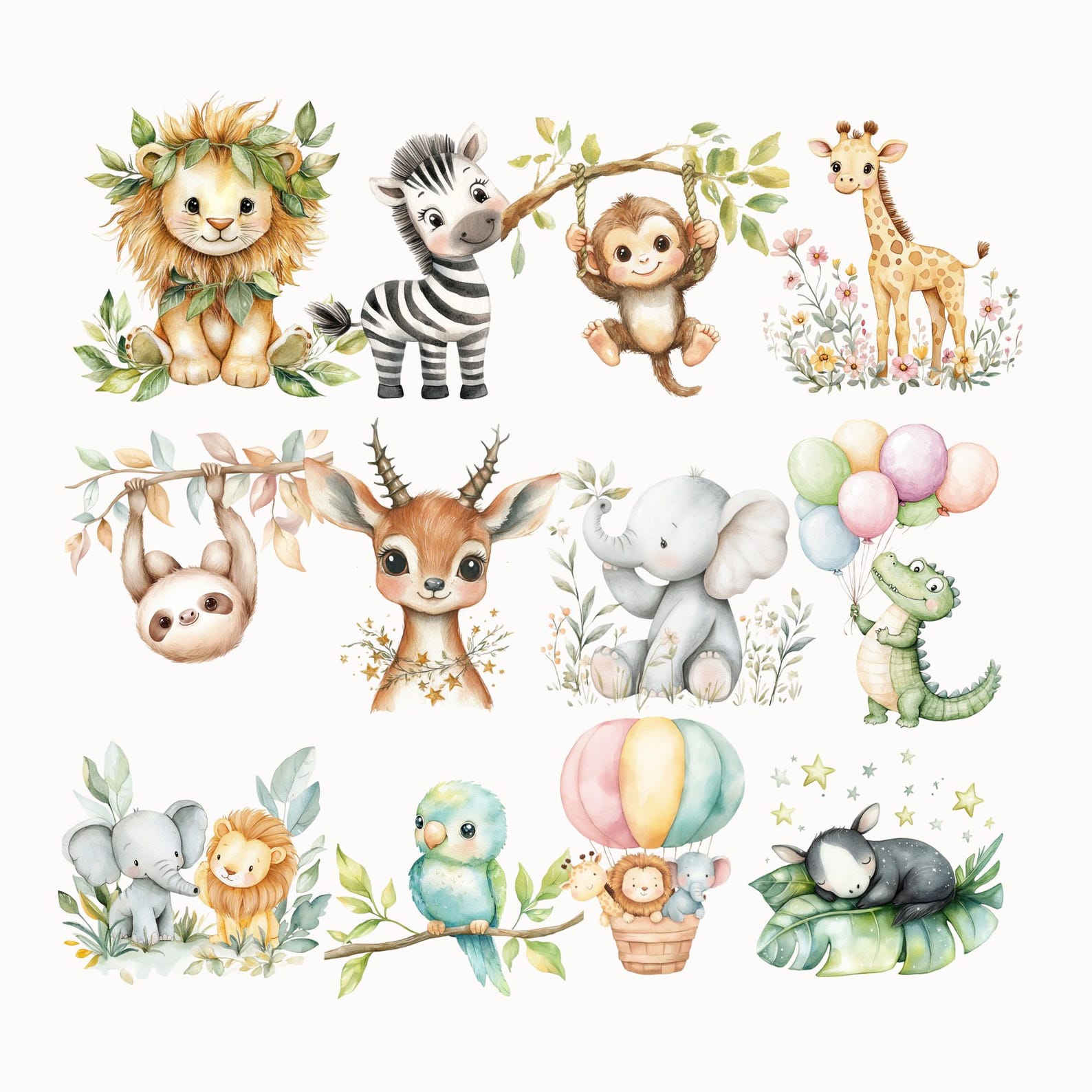 Jungle Baby Animal Clipart, Safari Nursery Art, Watercolor Jungle ...
