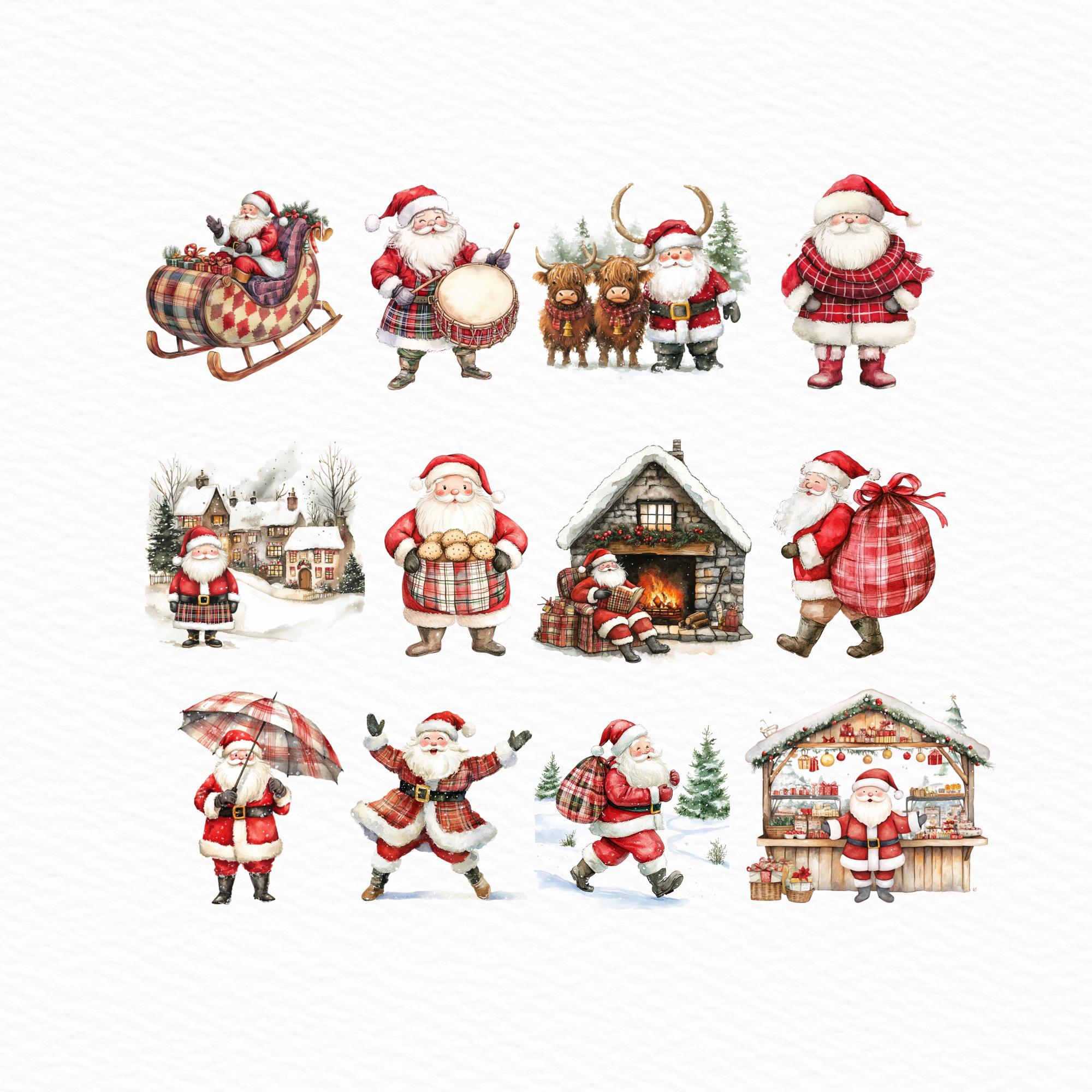 Scottish Santa Clipart, Santa in Kilt Illustration, Highland Christmas ...