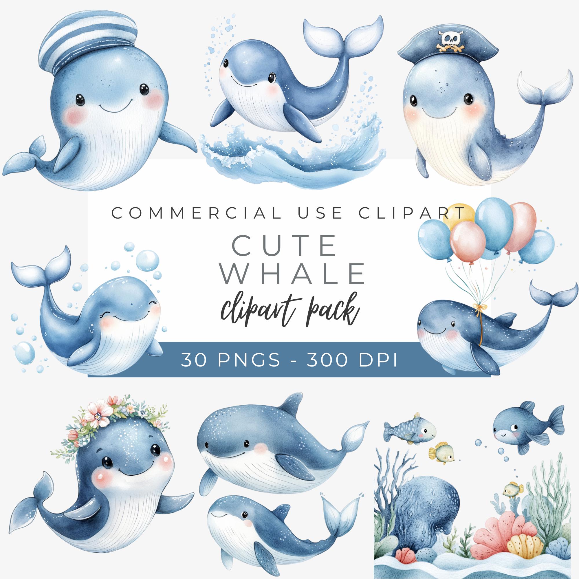 Cute Whale Clipart, Watercolor Whale PNG, Under the Sea Clipart,ocean ...