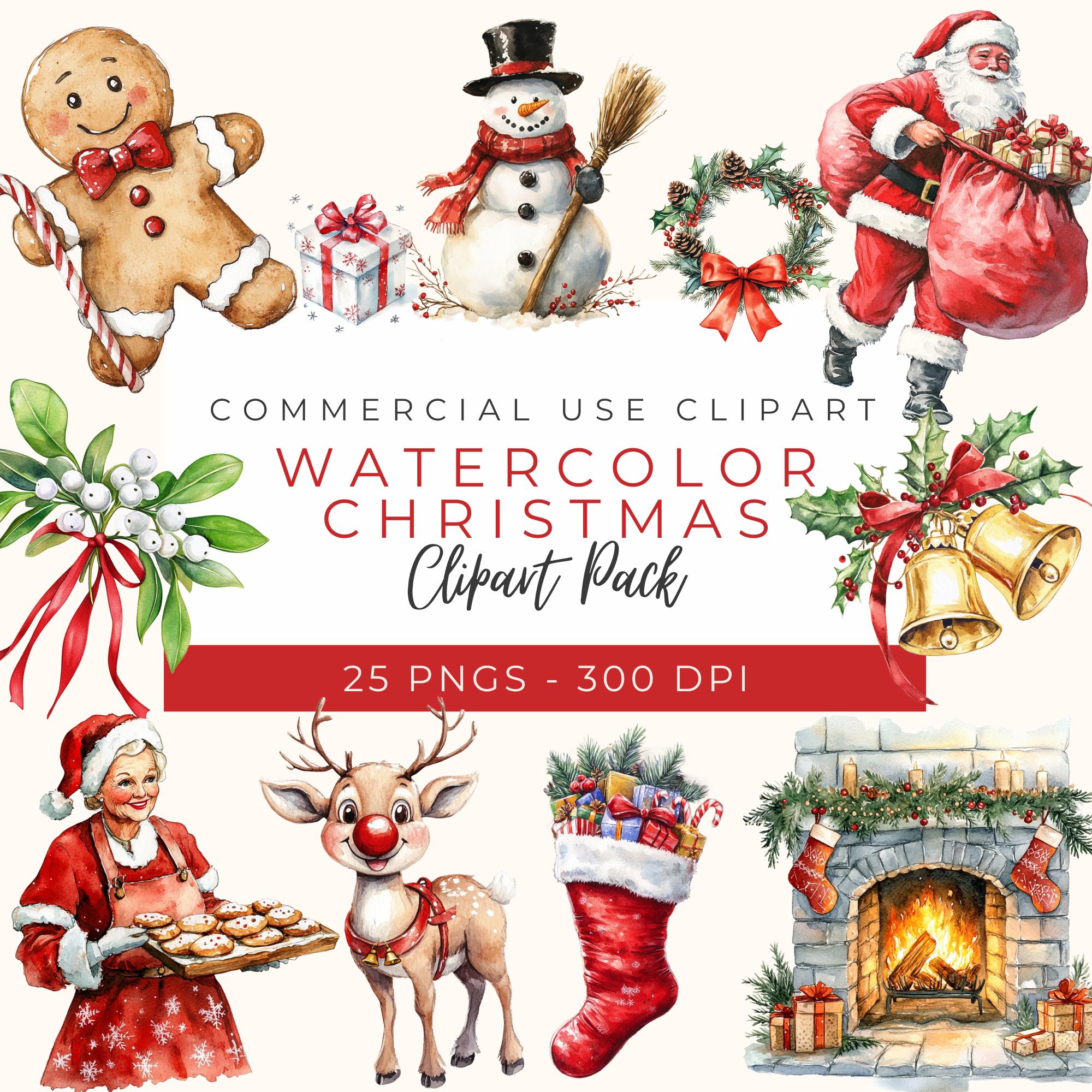 Watercolor Christmas Clipart, Festive Holiday Illustrations, Christmas ...