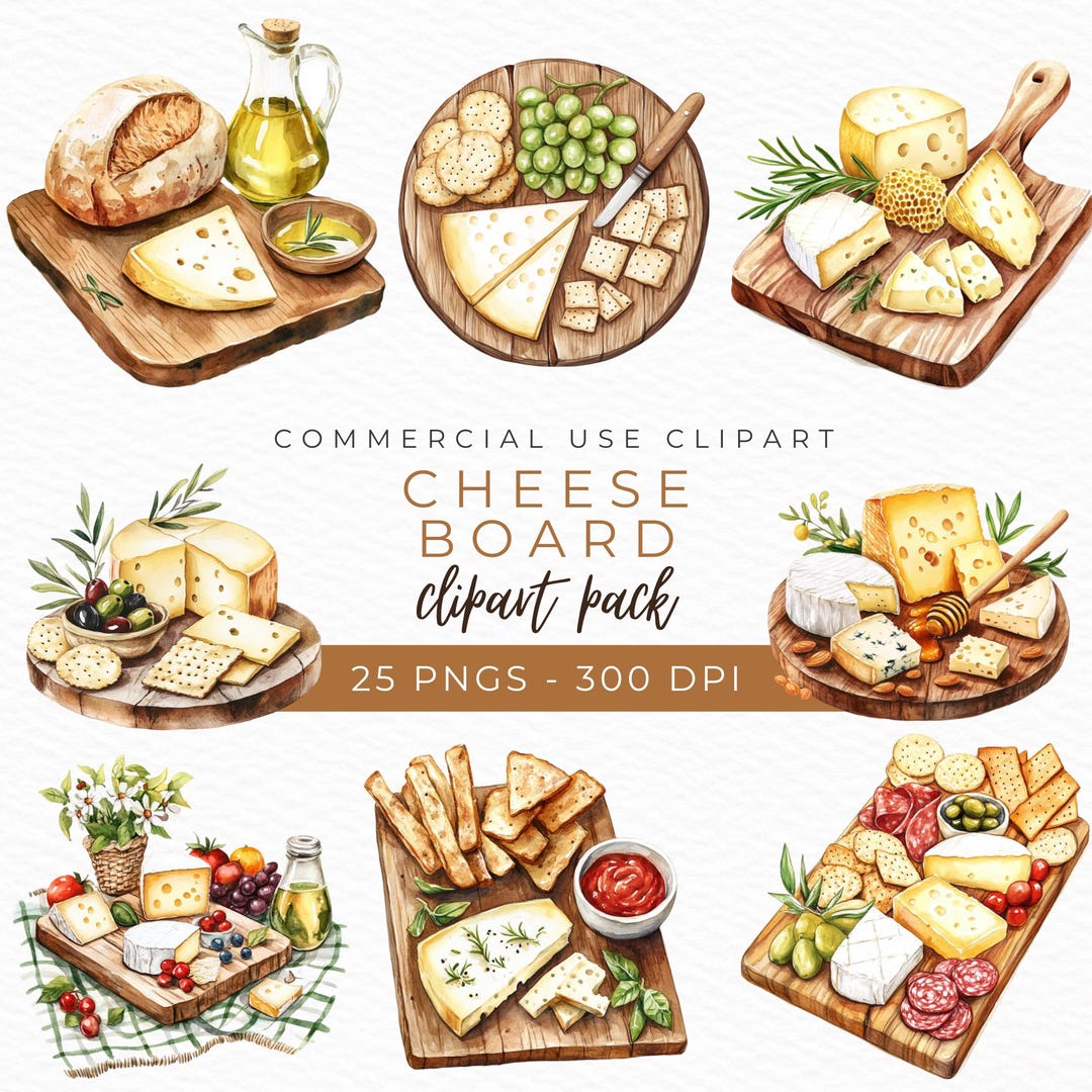 Cheese Board Clipart, Cheese Illustration, Charcuterie Clipart, Food ...