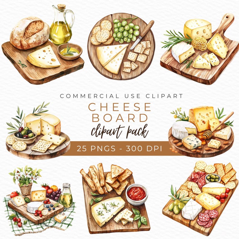 Cheese Board Clipart, Cheese Illustration, Charcuterie Clipart, Food ...