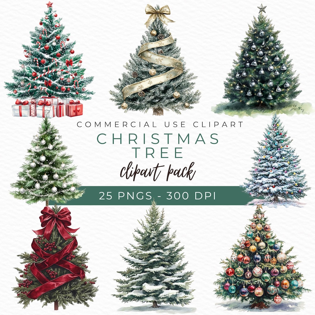 Realistic Christmas Tree Clipart, Holiday Tree Illustration, Festive ...