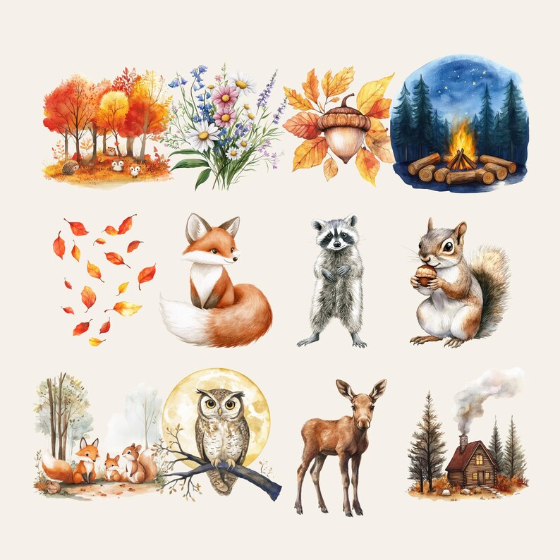 Watercolor Woodland Animals Clipart, Cute Forest Creatures PNG, Nursery ...