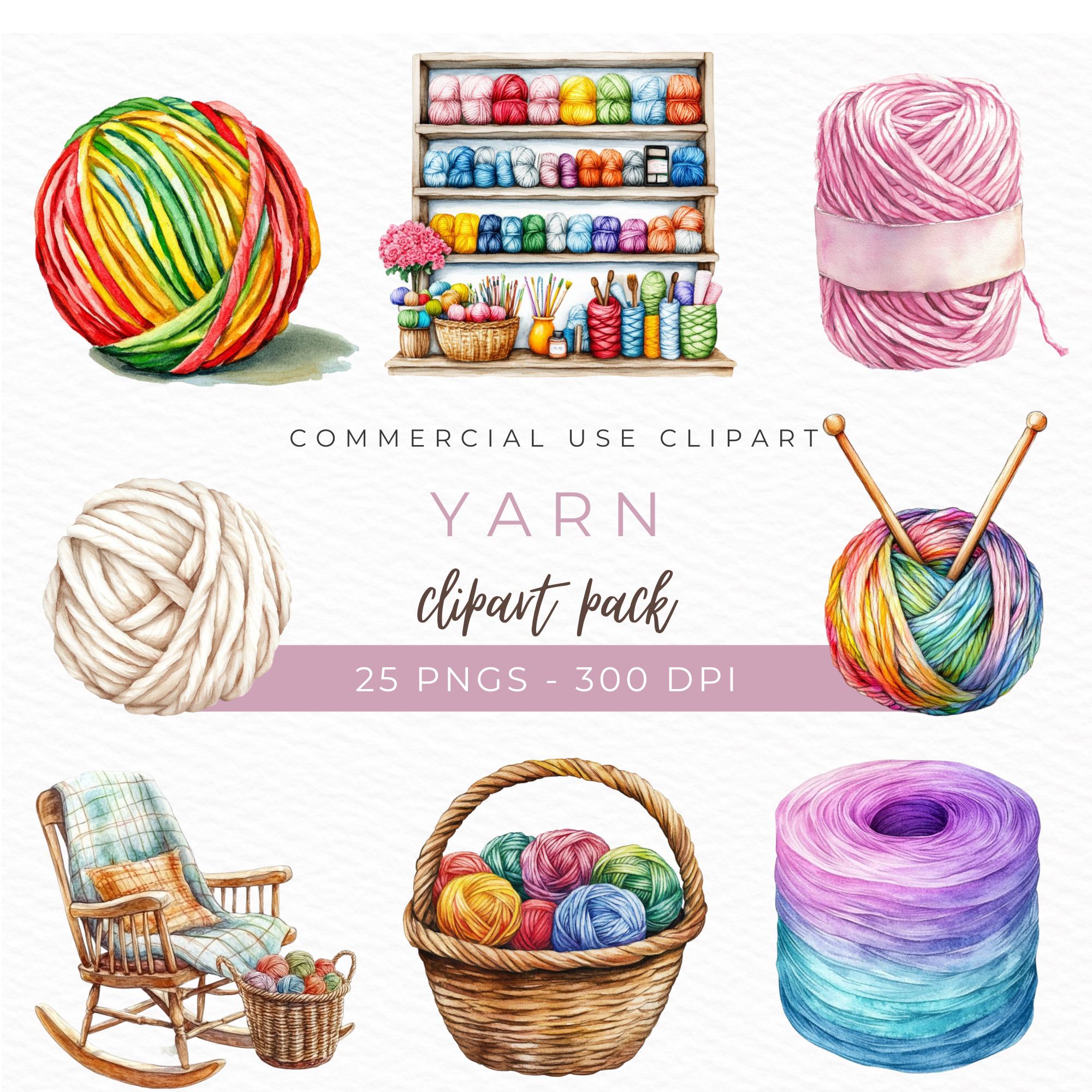 Watercolor Yarn Clipart: Crochet & Knitting Graphics (instant Download ...