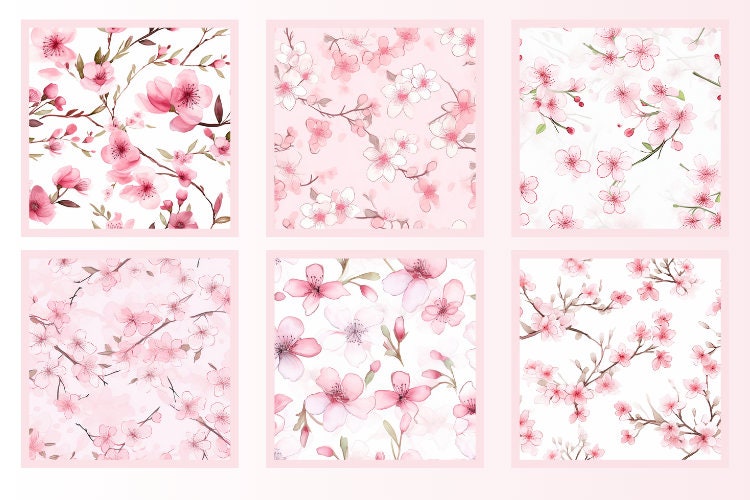 Cherry Blossom Digital Paper Pack Sakura Seamless Patterns Spring ...