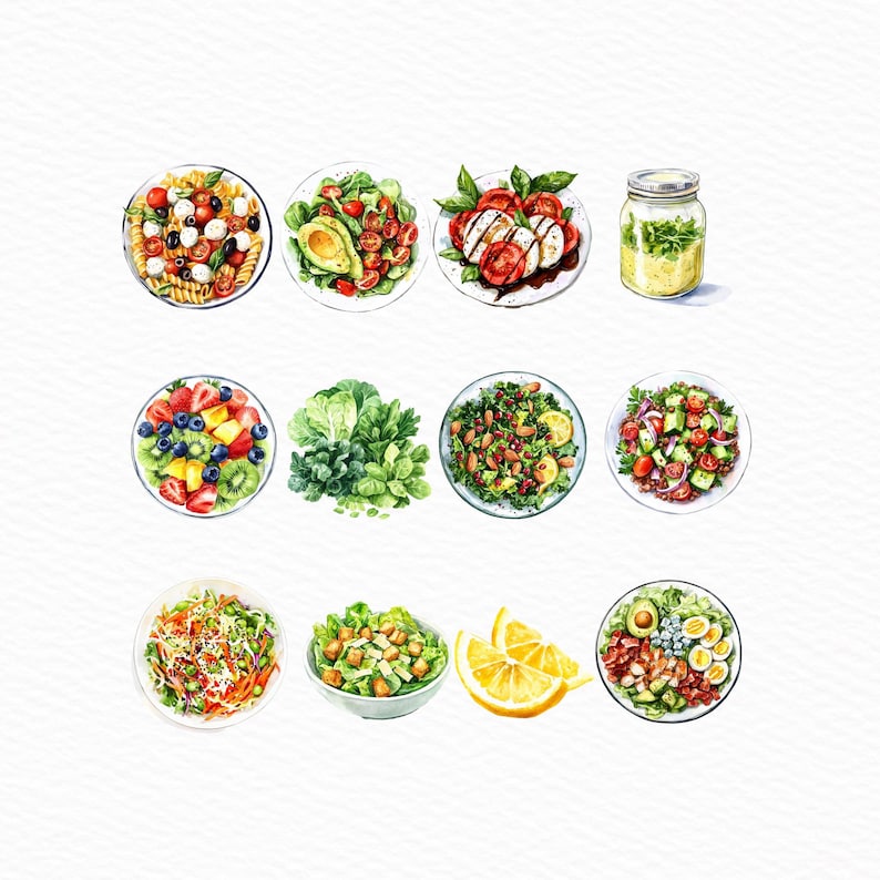 Salad Clipart Watercolor Salad PNG Fresh Lettuce & Caesar Illustration ...