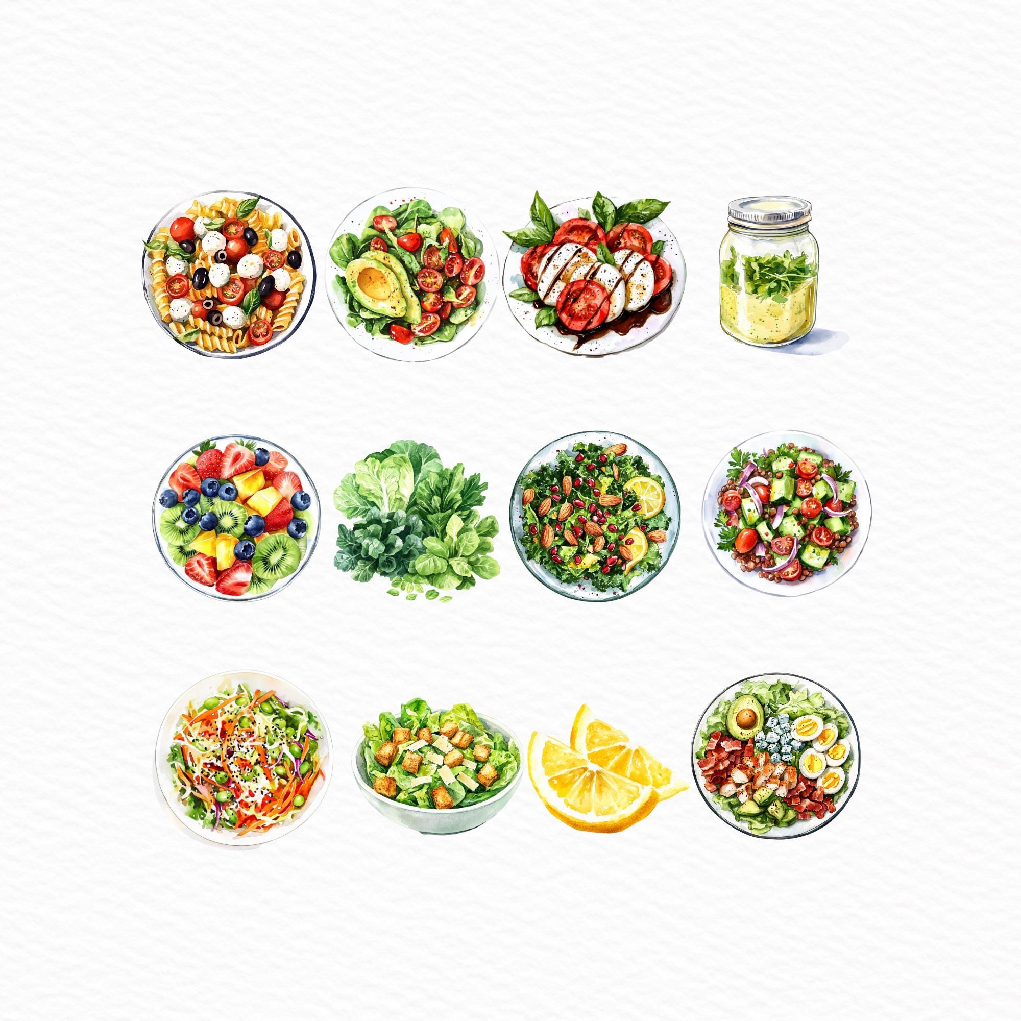 Salad Clipart, Watercolor PNG, Healthy Food Illustration, Fruit Salad ...