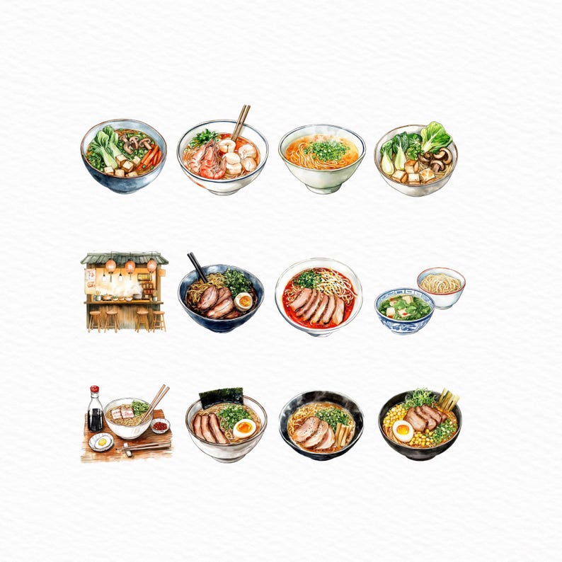 Ramen Clipart Watercolor Ramen PNG Kawaii Food Illustration Japanese ...