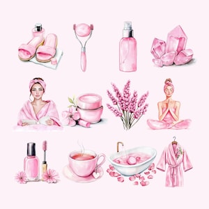 Watercolor Pink Self-care Clipart Set, Feminine Wellness Graphics, Spa ...