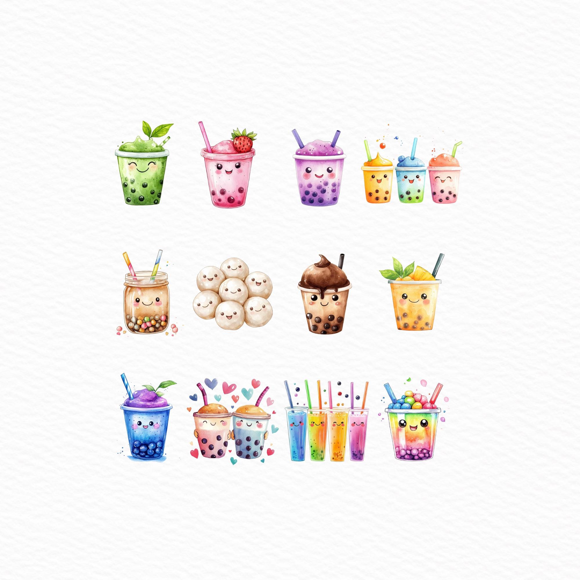 Kawaii Boba Clipart, Cute Boba PNG, Bubble Tea Illustration, Rainbow ...