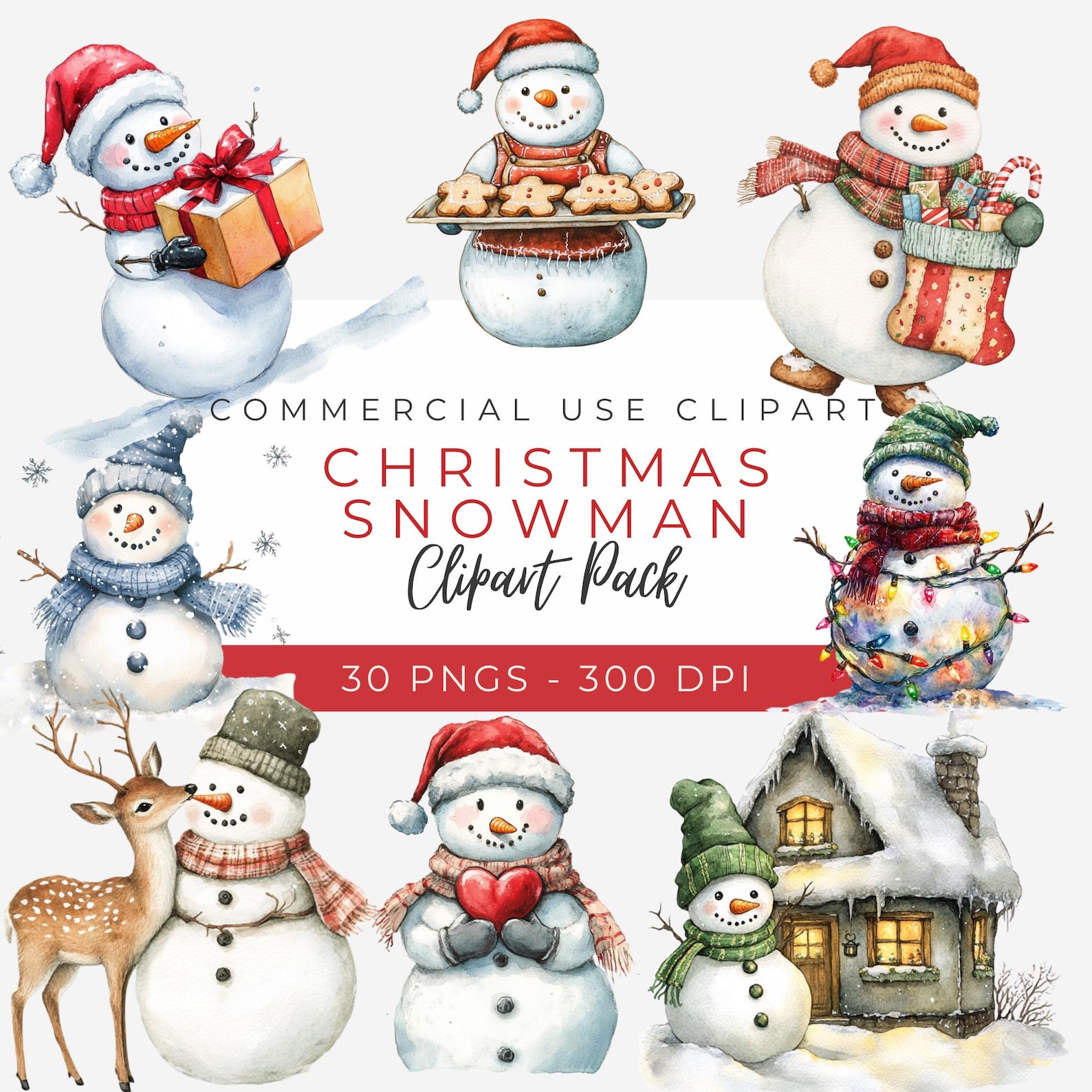 Christmas Snowman Clipart Set, Cute Holiday Snowman Illustrations ...