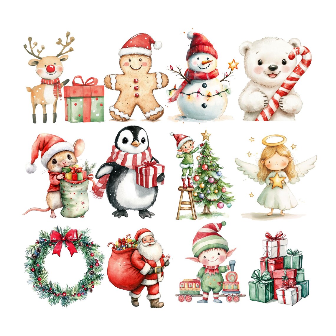 25 Cute Christmas Characters Clipart, Santa Claus and Holiday Graphics ...