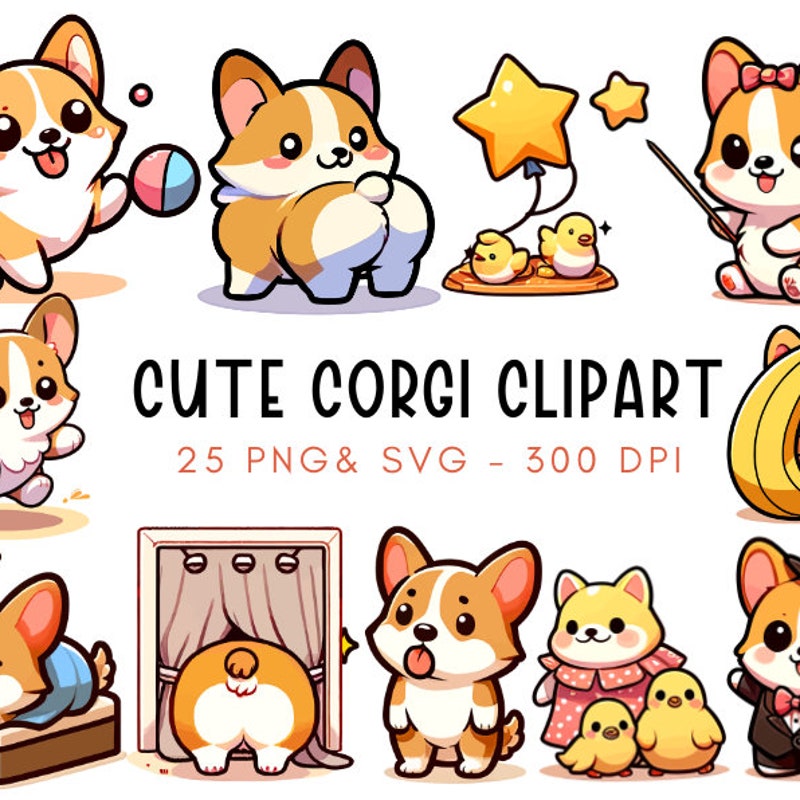 Kawaii Corgi Clipart - Etsy