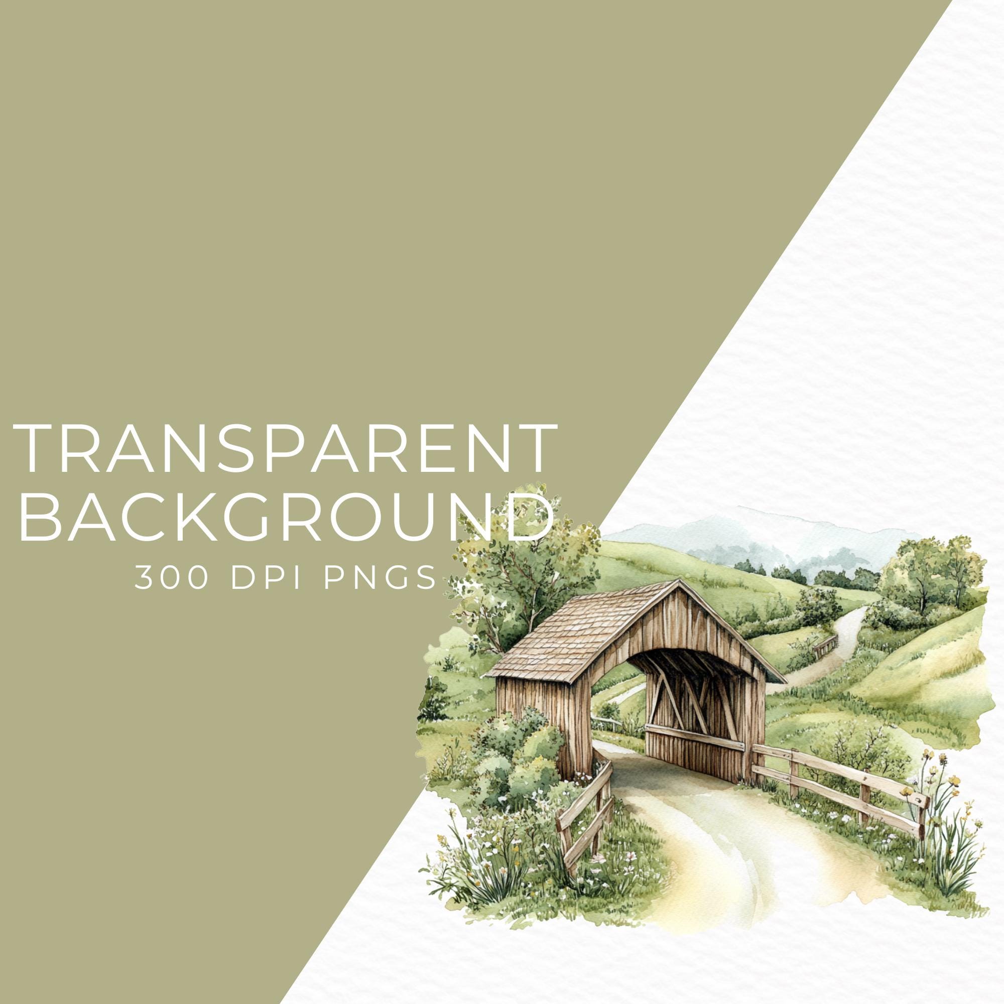 Covered Bridge Clipart, Wooden Bridge PNG, Rustic Bridge Art, Fall ...