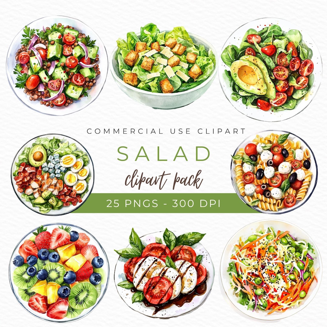 Salad Clipart, Watercolor PNG, Healthy Food Illustration, Fruit Salad ...
