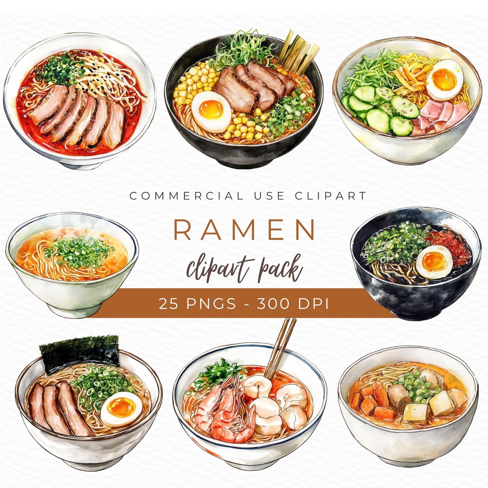 Kawaii Ramen Clipart: Japanese Food PNG Graphics (instant Download) - Etsy