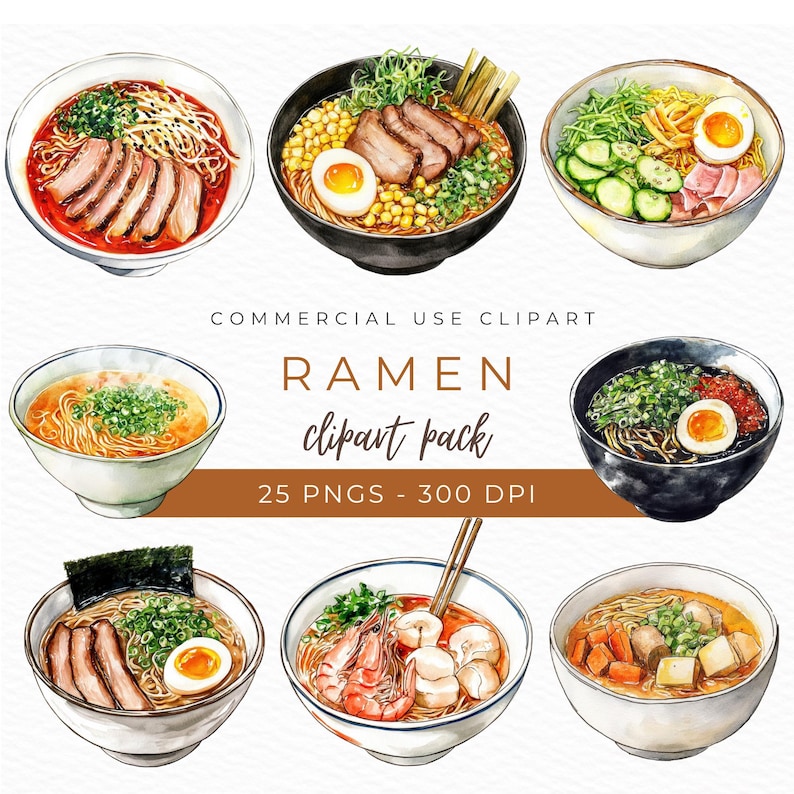 Ramen Clipart Watercolor Ramen PNG Kawaii Food Illustration Japanese ...