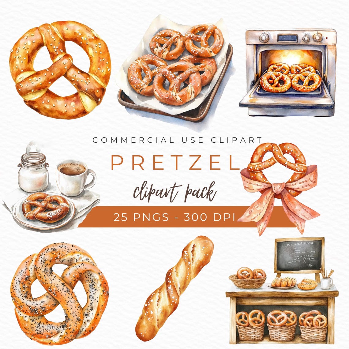 Pretzel Clipart, Watercolor PNG, Soft Pretzel Illustration, Cartoon ...
