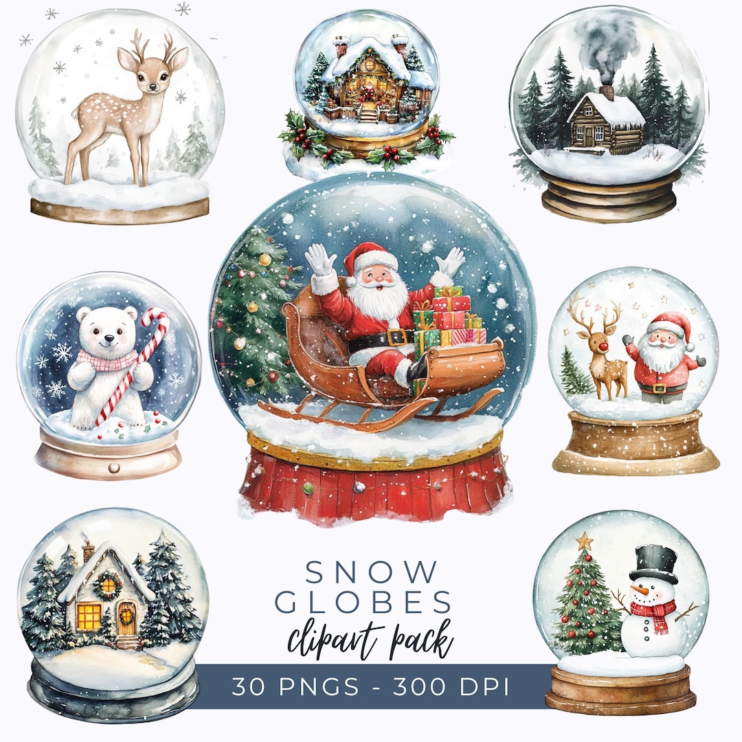 Christmas Snow Globe Clipart, Watercolor Christmas PNG, Holiday and ...
