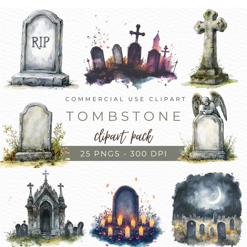 Tombstone Clipart, Spooky Graveyard PNG, Gravestone Illustration ...