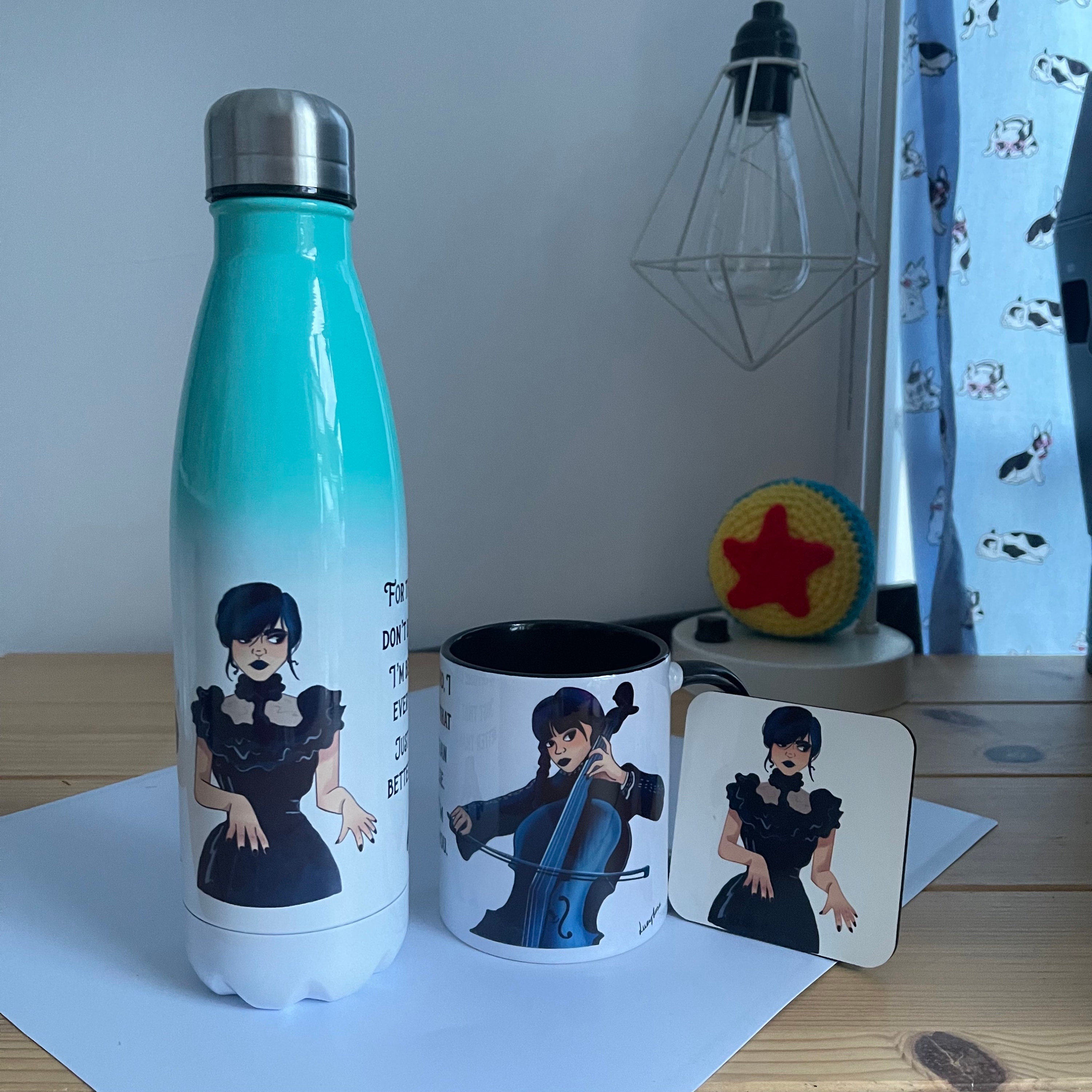 Wednesday Addams Bottle or Mug and Coaster - Etsy UK