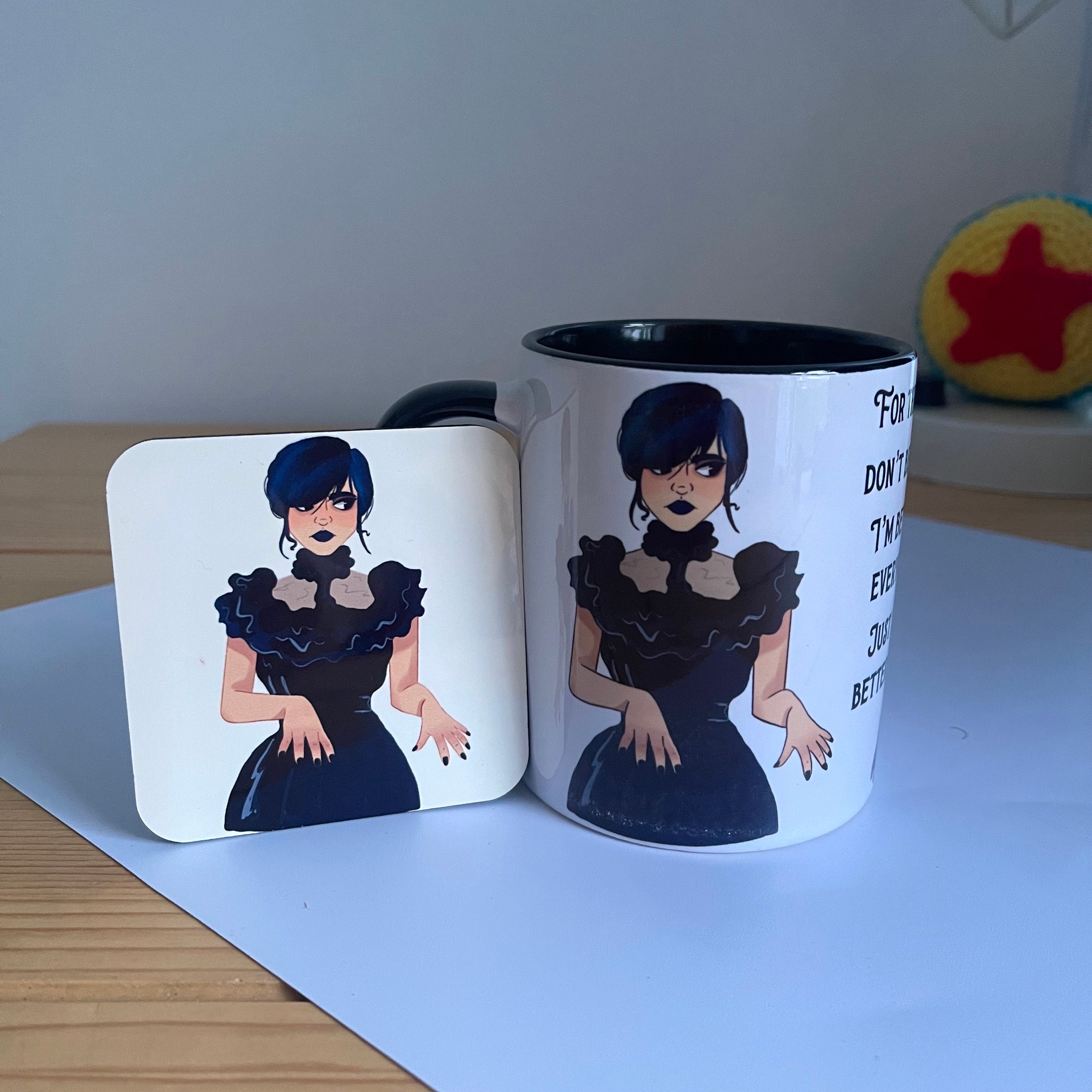 Wednesday Addams Bottle or Mug and Coaster - Etsy UK