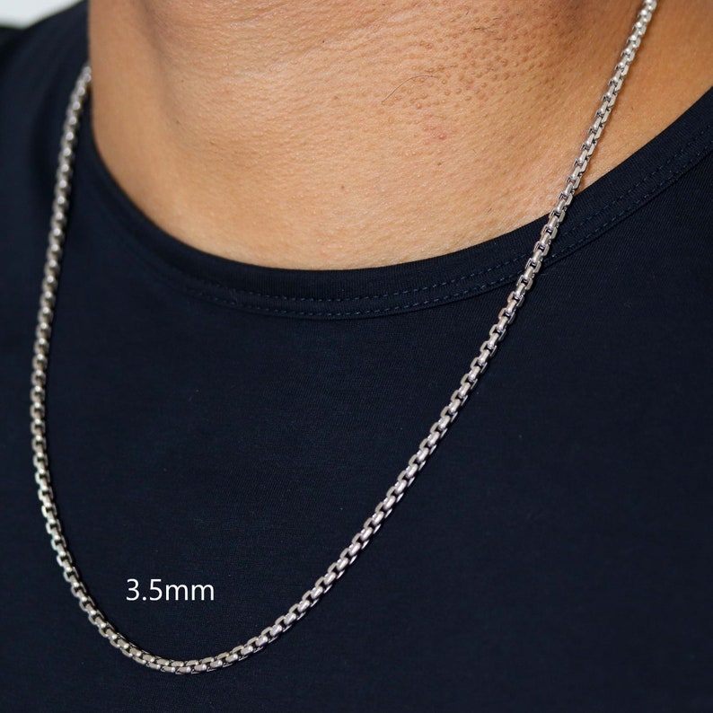 Round Box Chain, Box Chain Necklace for Men, White Gold Box Chain, Box ...