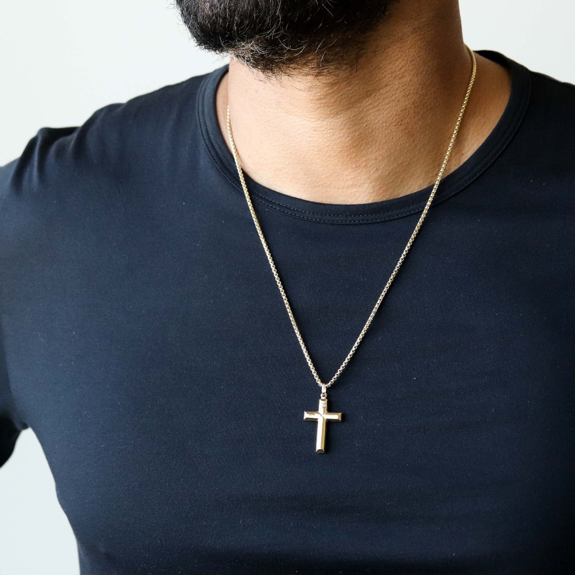 Gold Cross Necklace Chain Mens Gold Cross Necklace for Men - Etsy