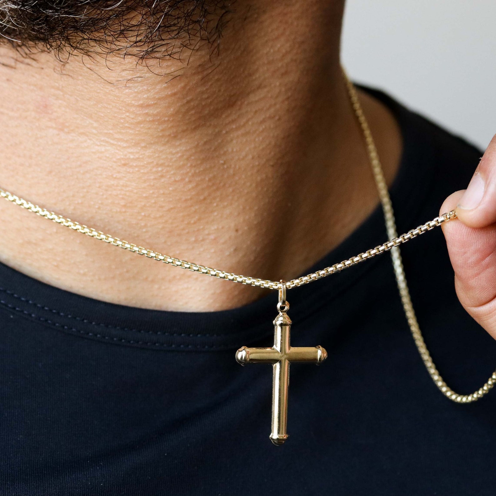 Gold Cross Necklace Chain, Mens Gold Cross Necklace for Men, Gold ...