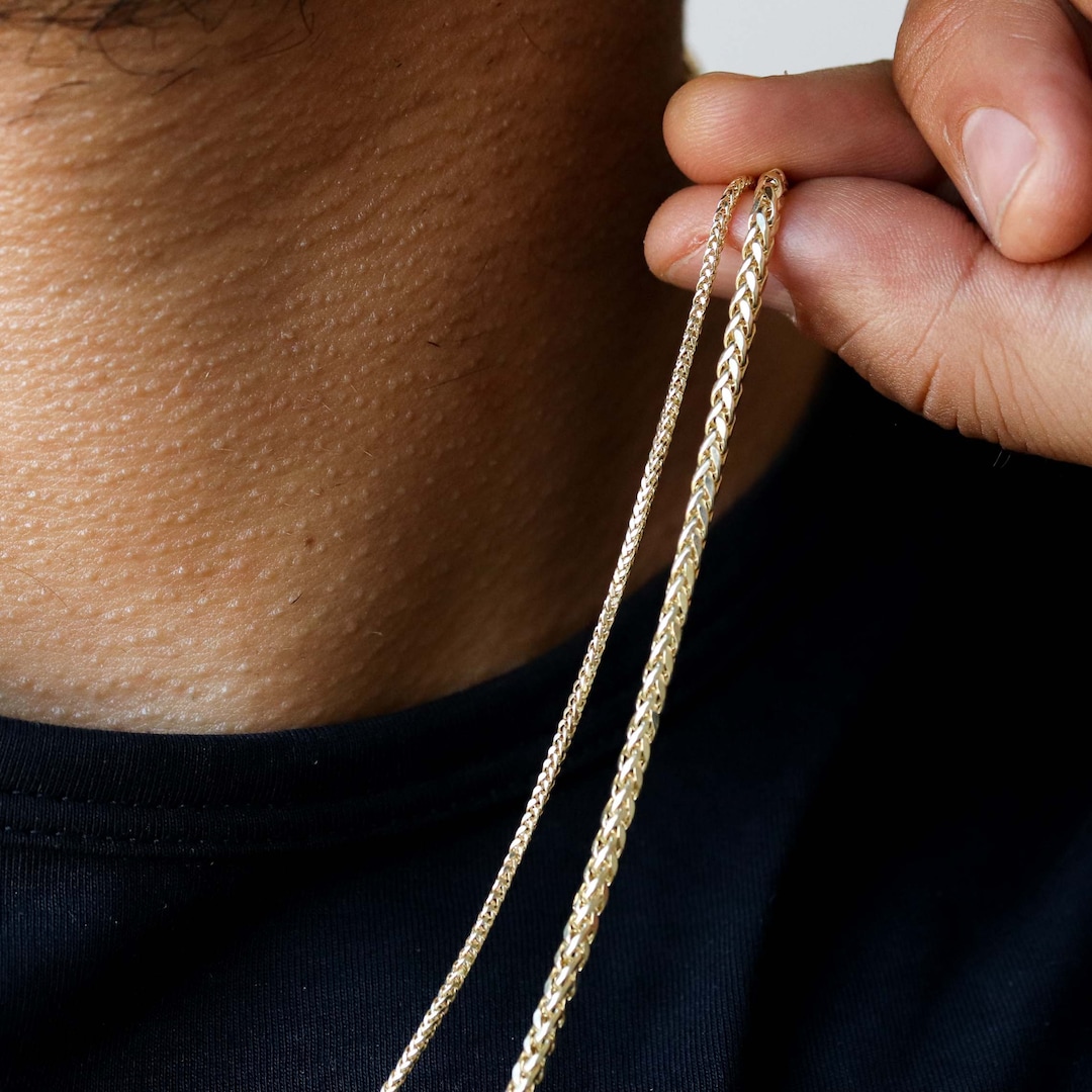 14K Gold Wheat Chain Necklace, Wheat Chain, 14K Wheat Chain, Square ...