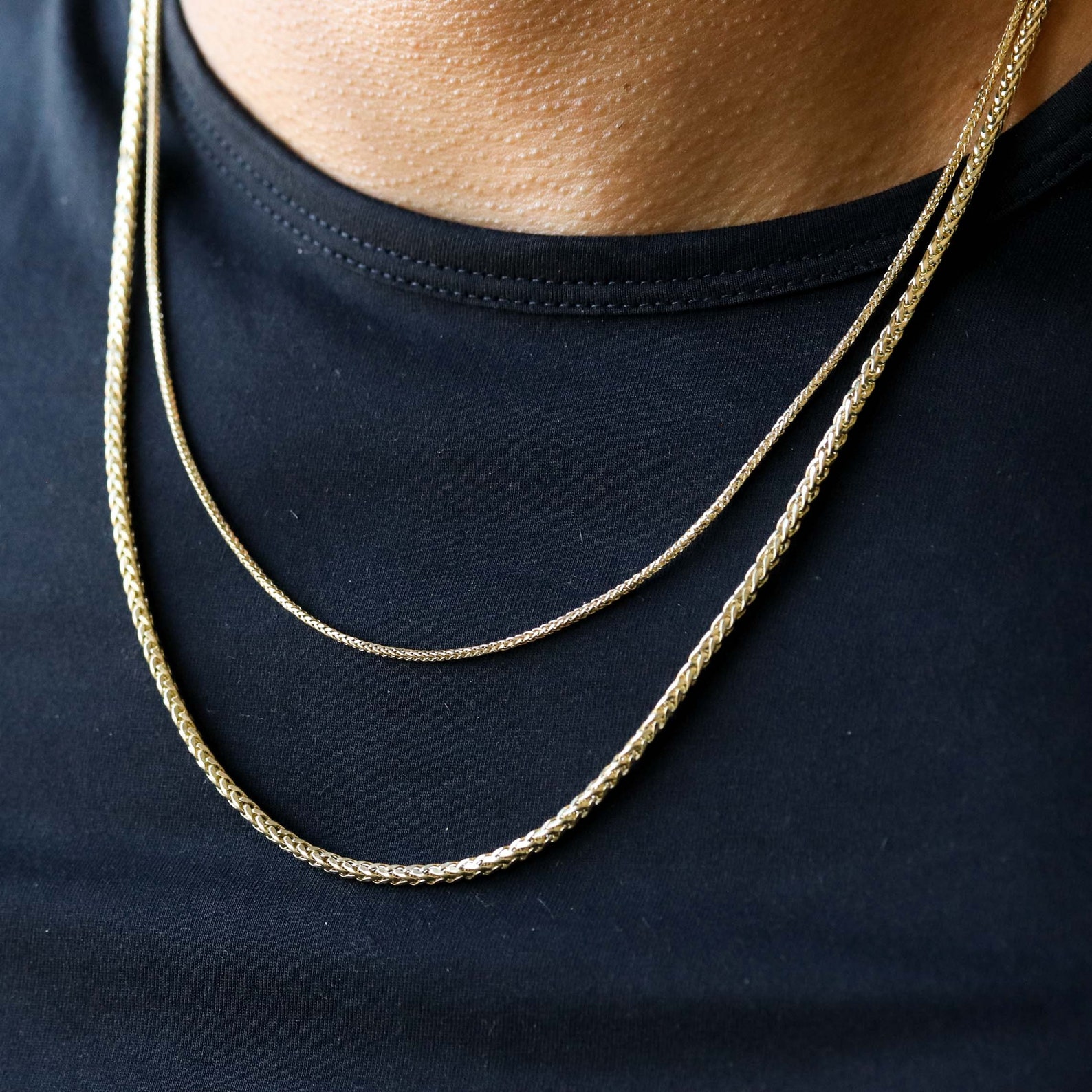 14K Gold Wheat Chain Necklace, Wheat Chain, 14K Wheat Chain, Square ...