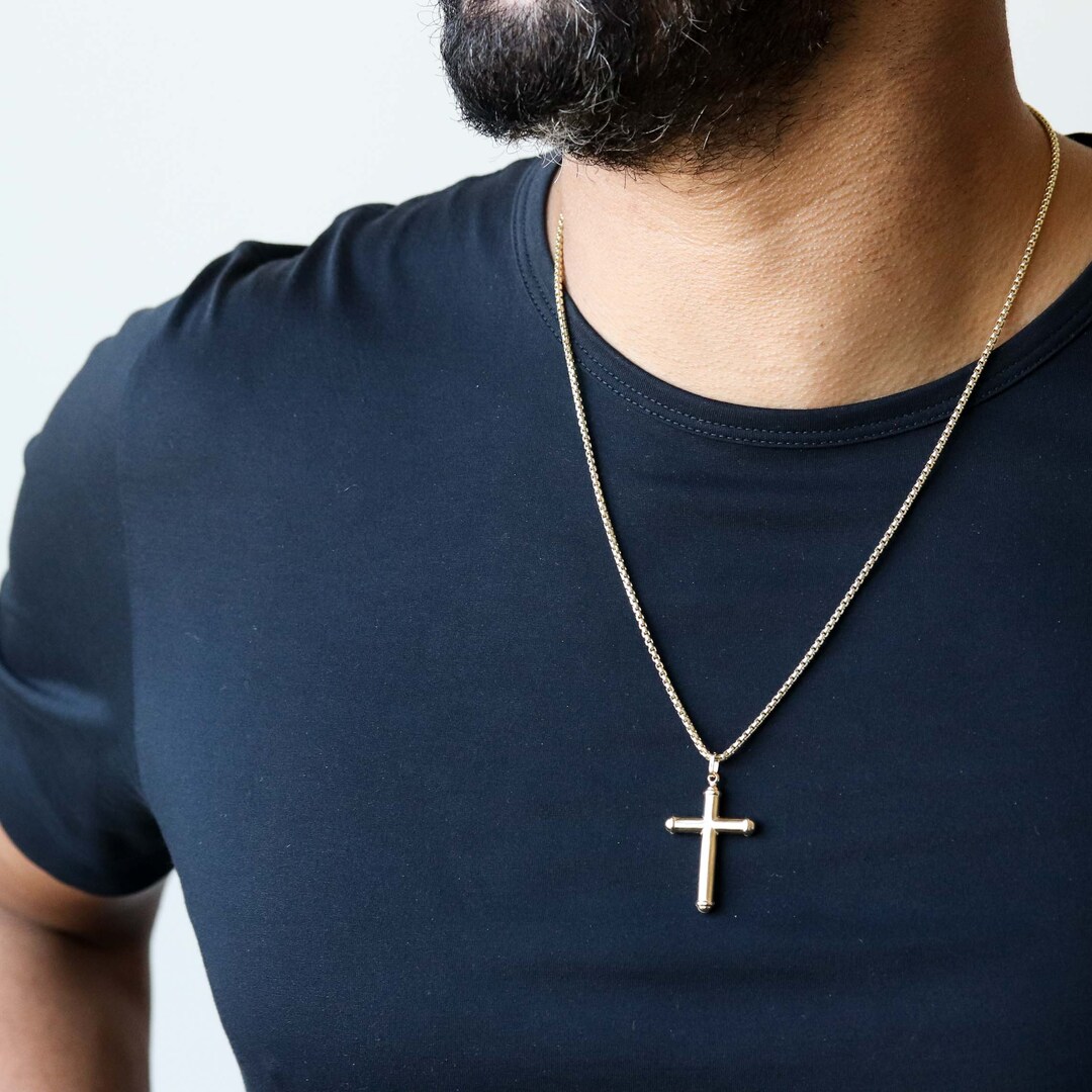 Cross Necklace, Mens Gold Cross Necklace, Cross Chain, 14k Gold Cross ...