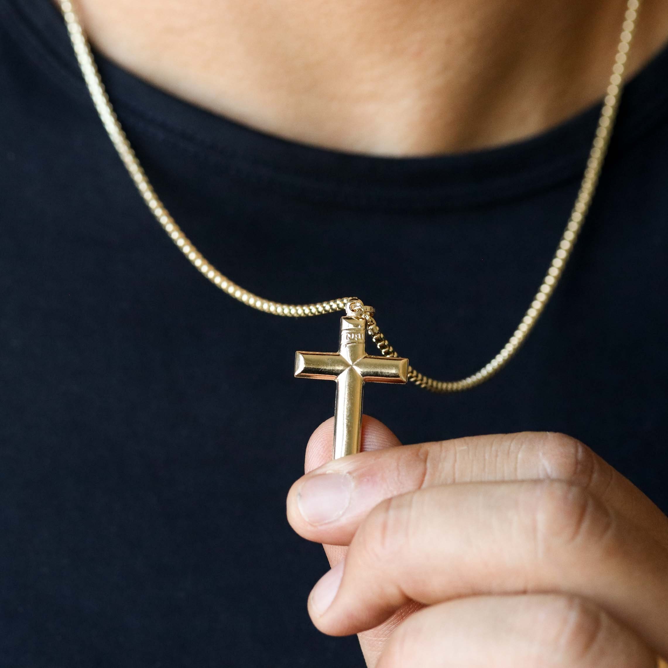 Gold Cross Necklace Chain Mens Gold Cross Necklace For Men Etsy