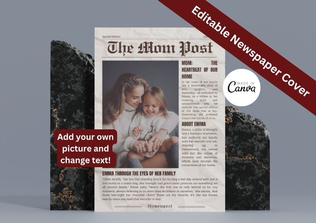 Customizable Newspaper Cover Template - Perfect Gift for Mom - Digital ...