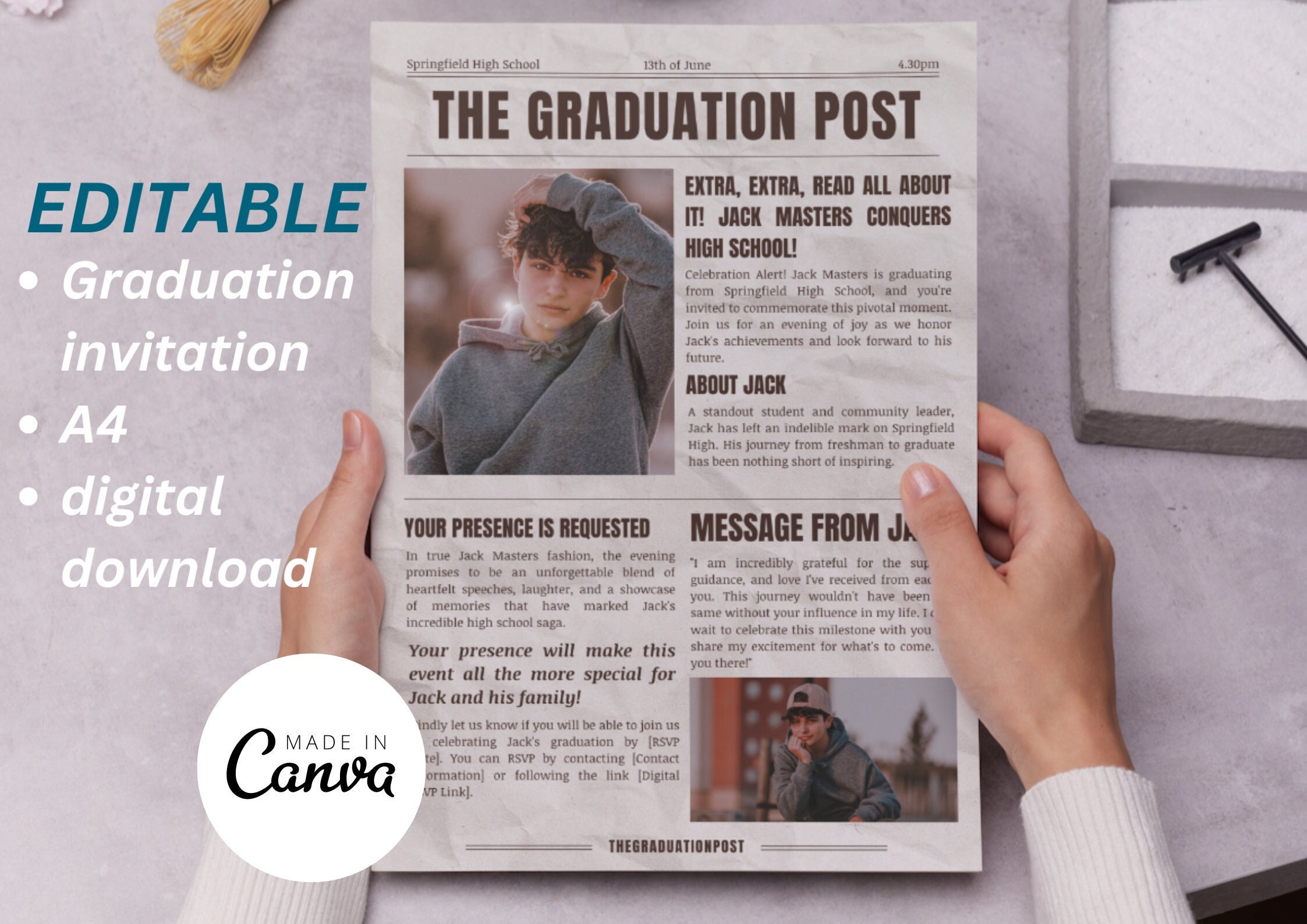 Class of 2024 Digital Graduation Invitation Template for Boys Editable ...