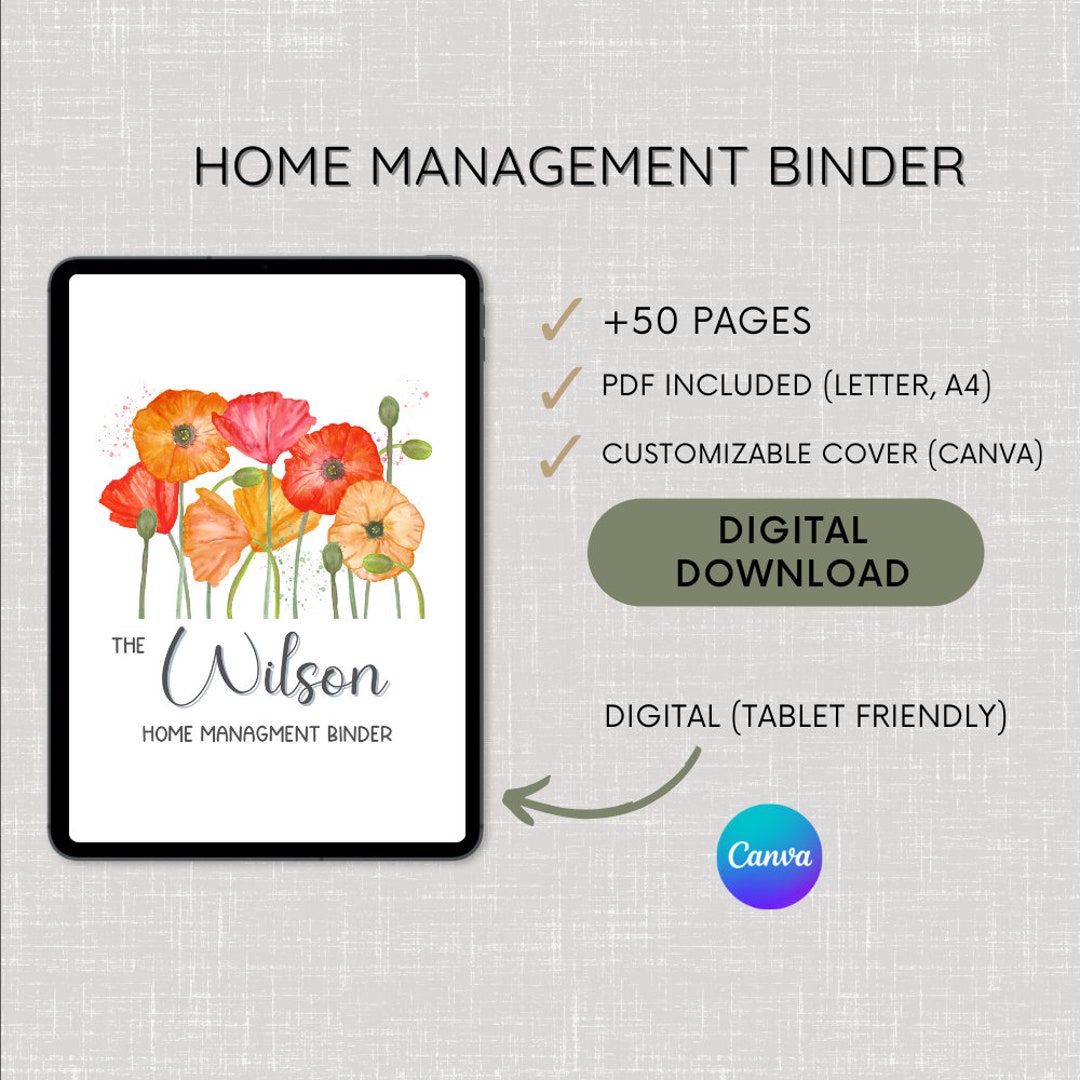 Home Management Binder, Family Binder, Digital, Printable, Customizable ...