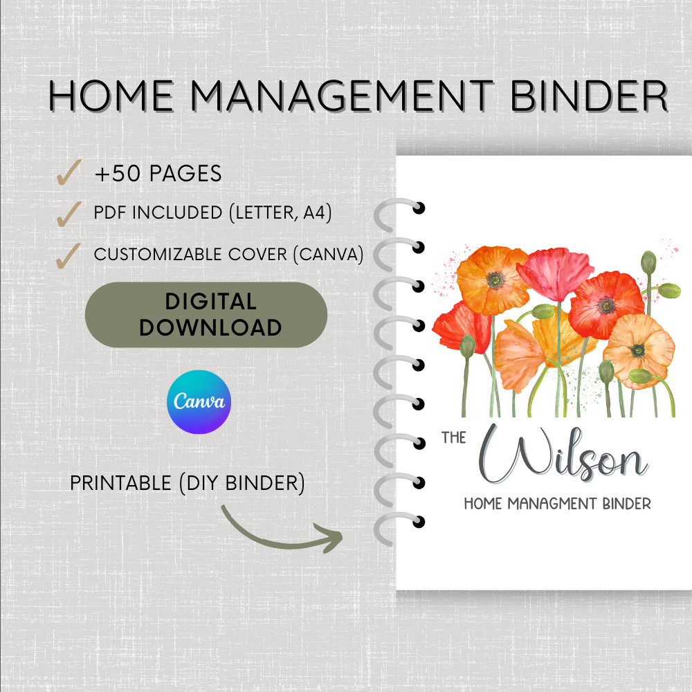 Home Management Binder, Family Binder, Digital, Printable, Customizable ...