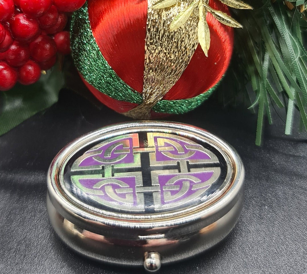 Celtic Collection Oval Pill Box Purple With Black Inlay Design - Etsy